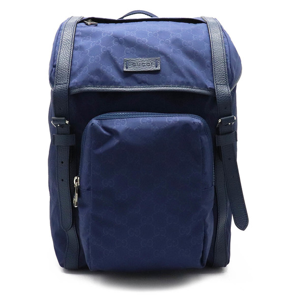 Gucci | Bags | Gucci Gg Nylon Backpack Rucksack Leather Navy Blue 5336 ...